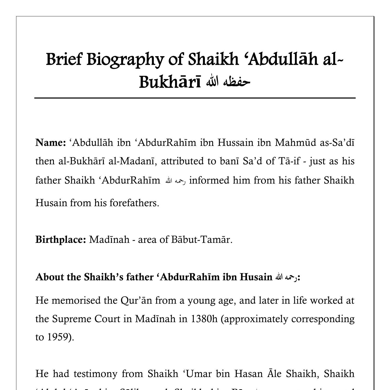 Brief Biography of Shaikh abdullah bukhari.pdf | DocDroid