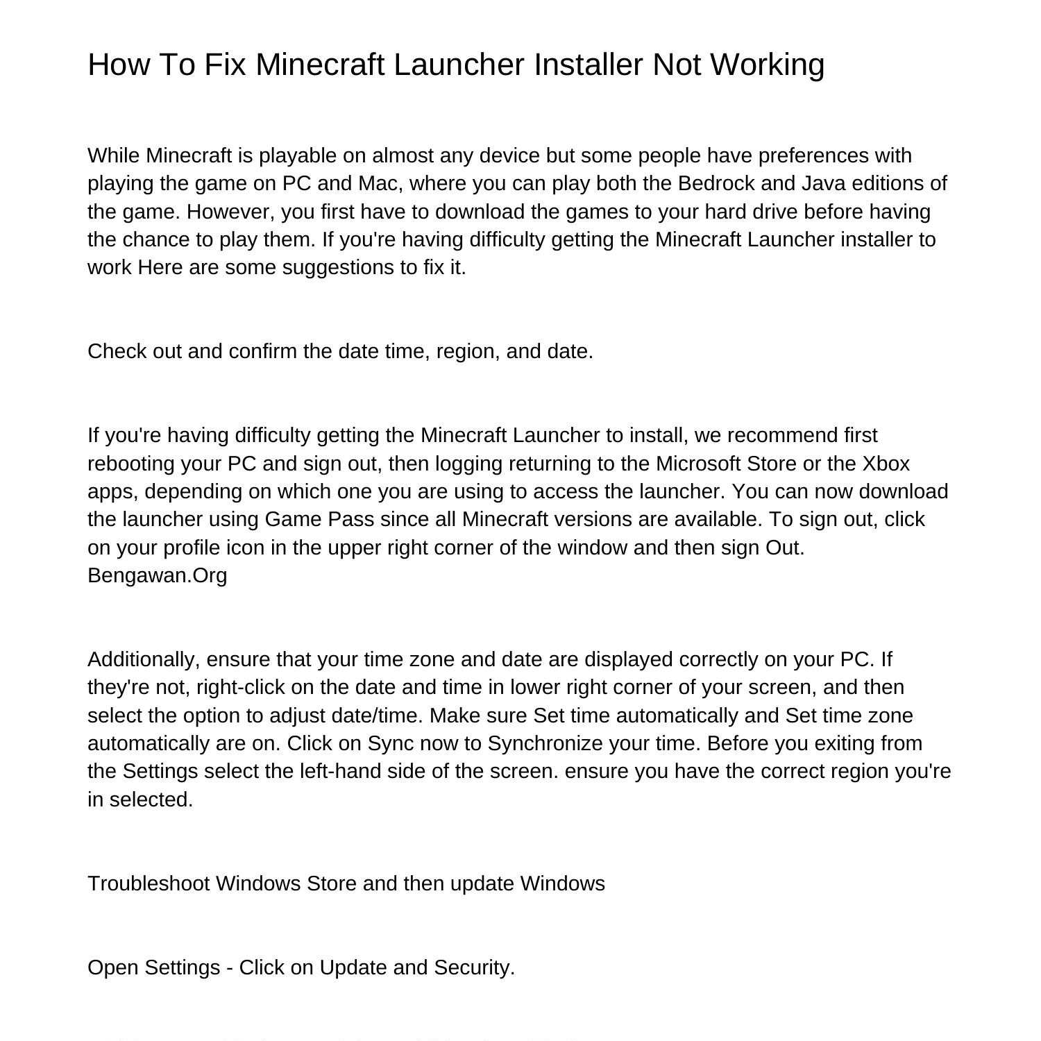 How To Fix Minecraft Launcher Installer Not Workingvywbs.pdf.pdf | DocDroid