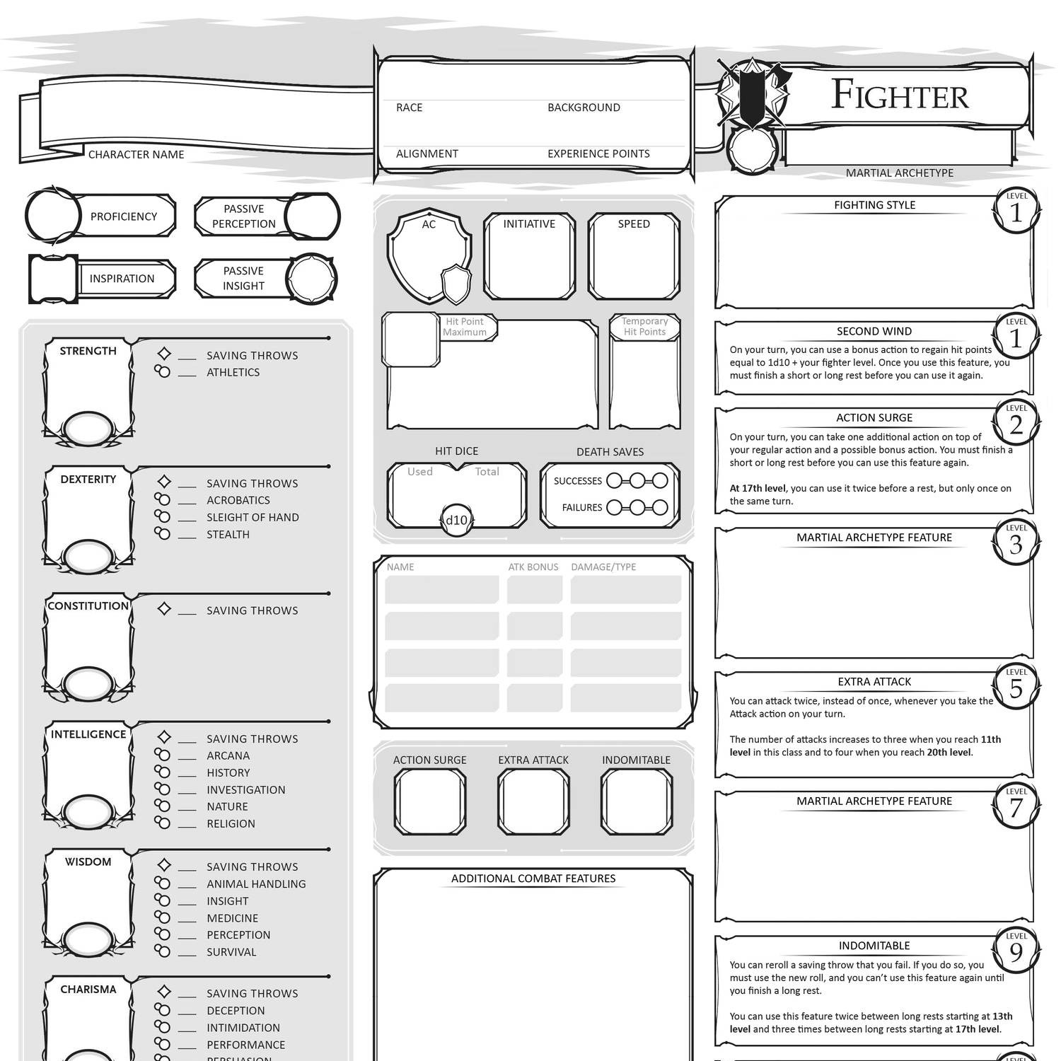 Dnd 5E Fighter Character Sheet
