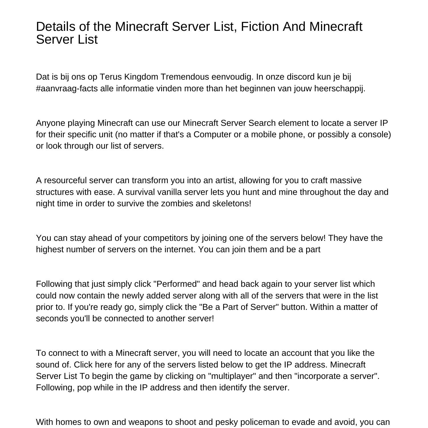 Details Of The Minecraft Server List Fiction And Minecraft Server