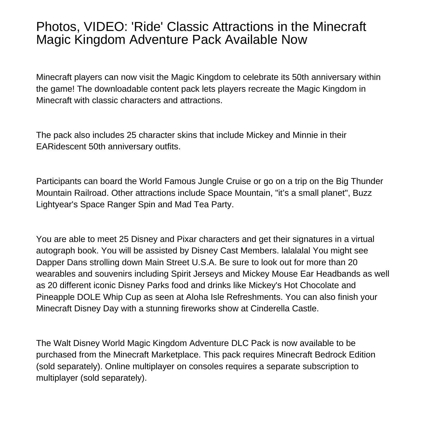 PHOTOS VIDEO Ride Classic Attractions from the Minecraft Magic Kingdom ...