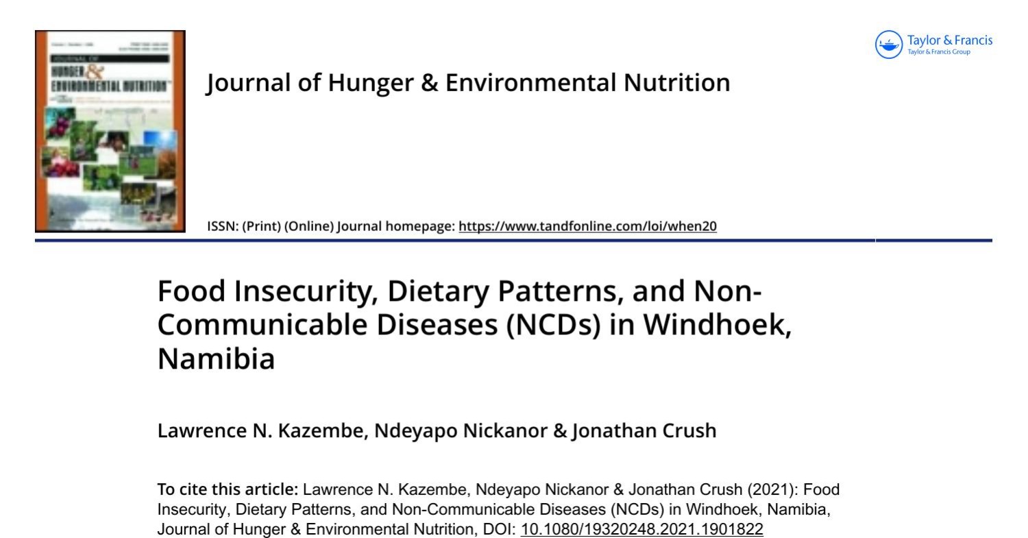 Food Insecurity Dietary Patterns and Non Communicable Diseases NCDs in Windhoek Namibia.pdf ...