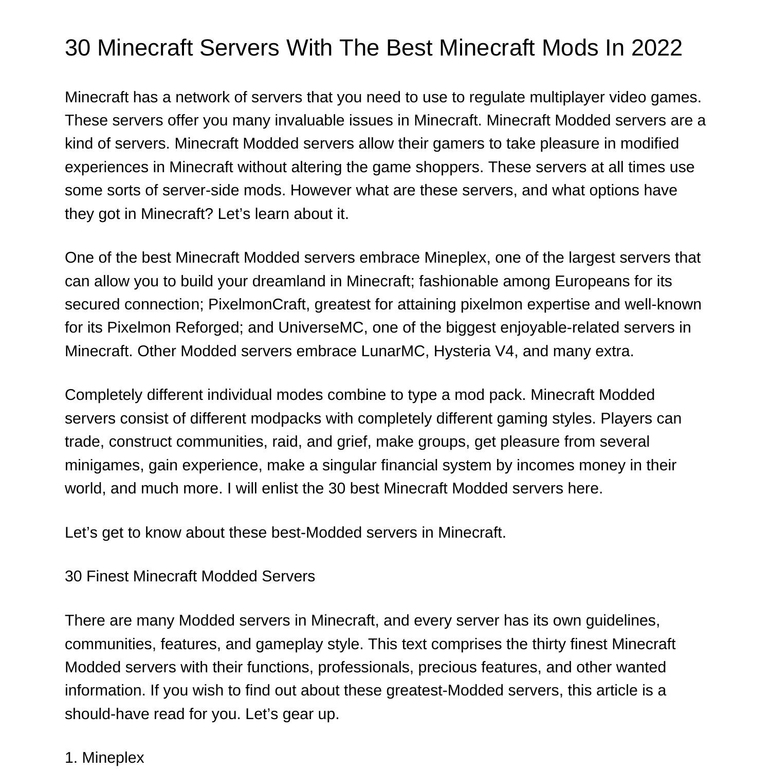 30 Minecraft Servers With The Best Minecraft Mods In 2022kqruk.pdf.pdf ...