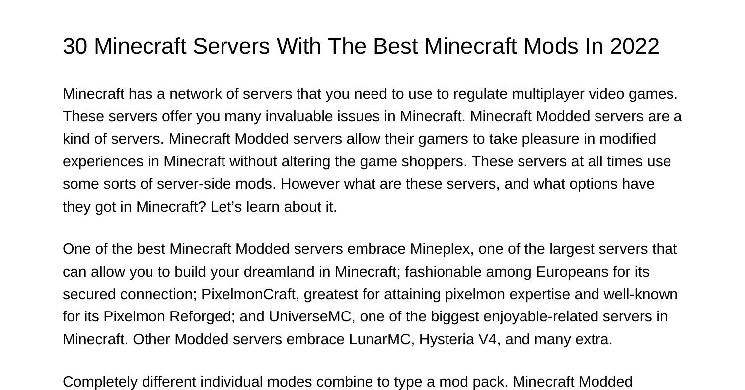 30 Minecraft Servers With The Best Minecraft Mods In 2022kqruk.pdf.pdf ...
