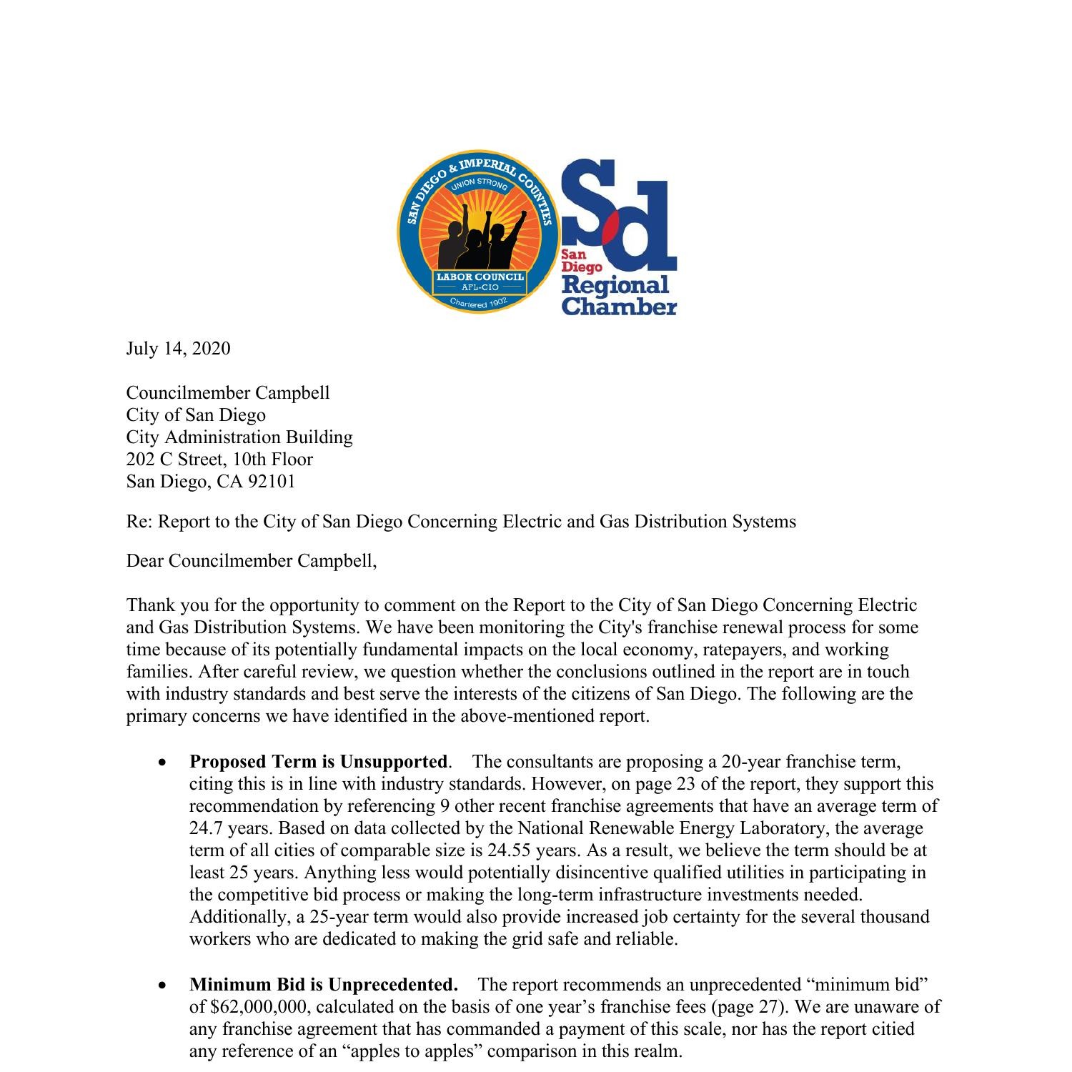 Environment Committee Letter San Diego Chamber and Labor Council (1 ...
