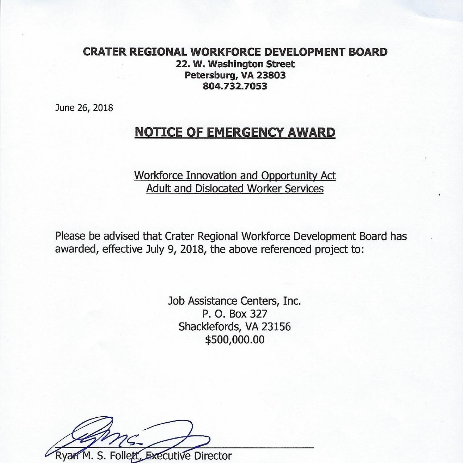 Notice Of Emergency Award, Job Assistance Centers.pdf | DocDroid