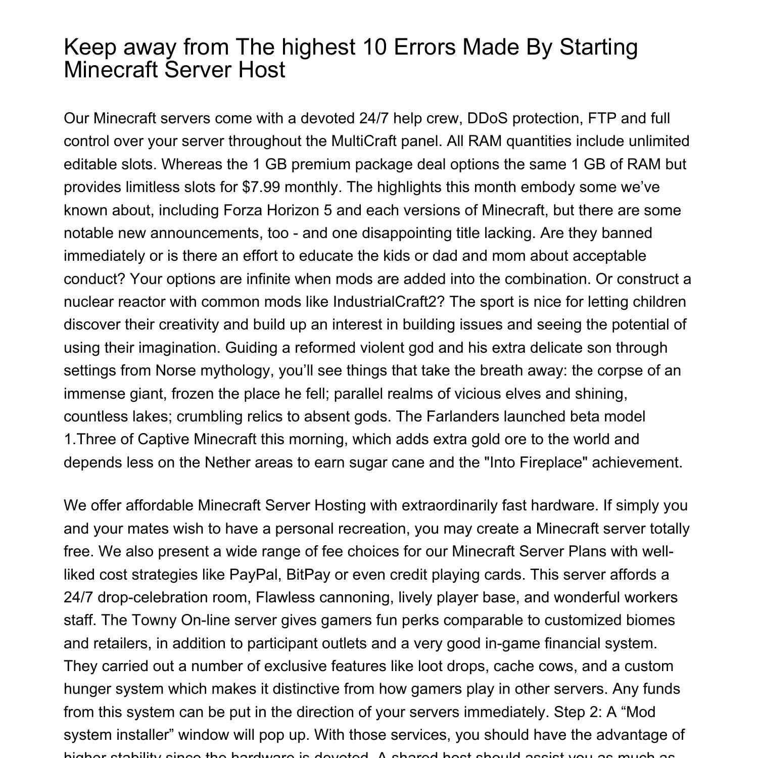 Keep away from The top 10 Mistakes Made By Beginning Minecraft Server Hostjjbya.pdf.pdf | DocDroid