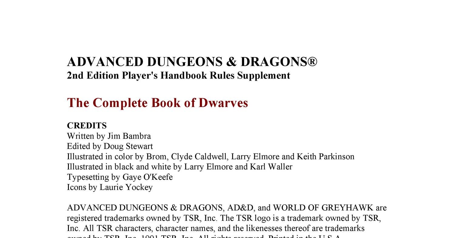The Complete Book of Dwarves.rtf | DocDroid