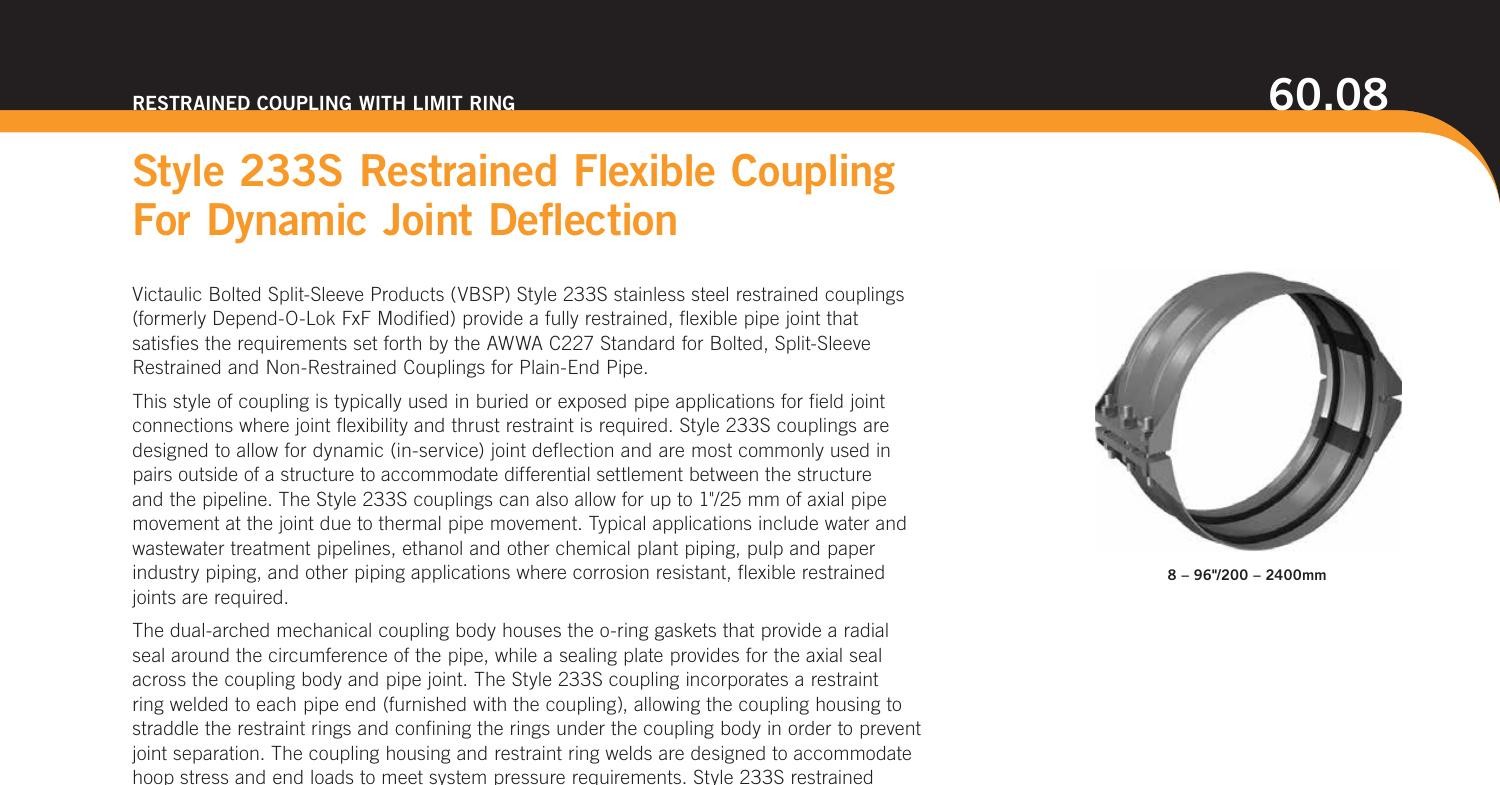 60.08 Style 233S Restrained Flexible Coupling For Dynamic Joint ...