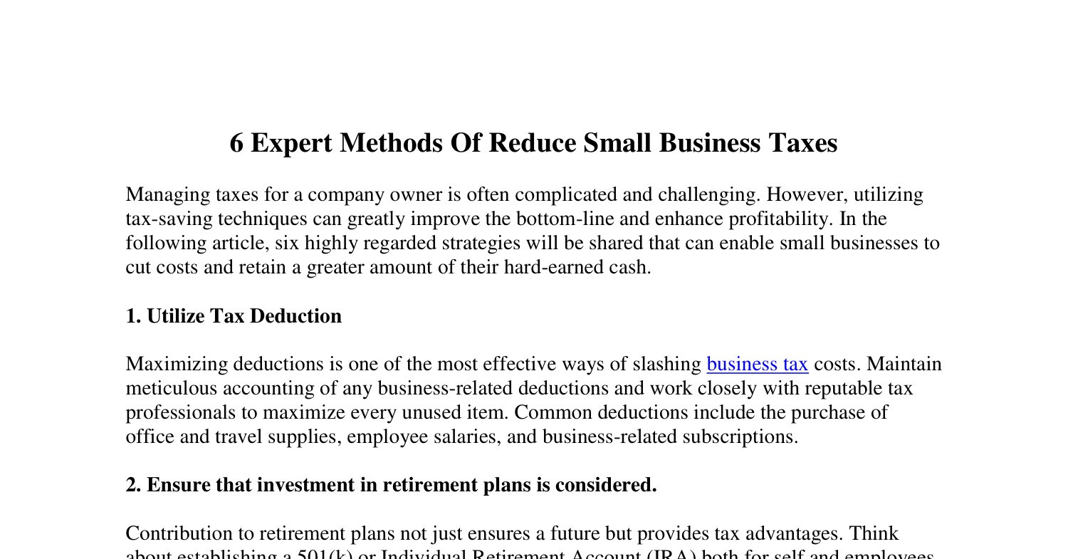 6 Expert Methods Of Reduce Small Business Taxes.pdf | DocDroid