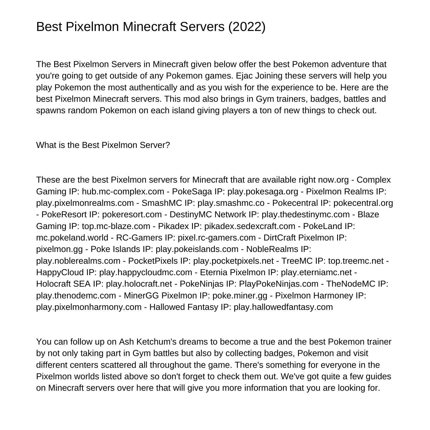 Best Pixelmon Minecraft Servers 2022xzsbo.pdf.pdf | DocDroid