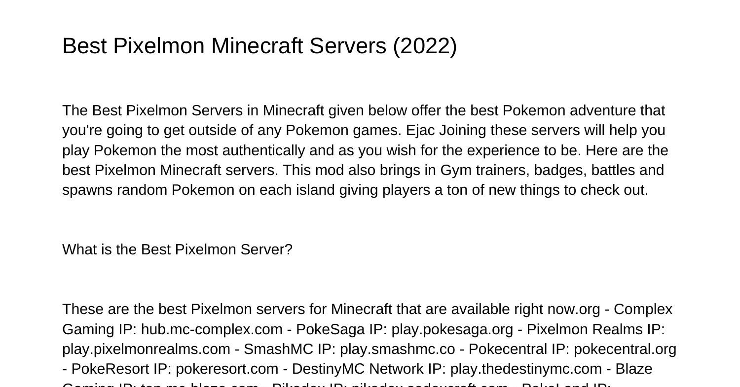 Best Pixelmon Minecraft Servers 2022xzsbo.pdf.pdf | DocDroid