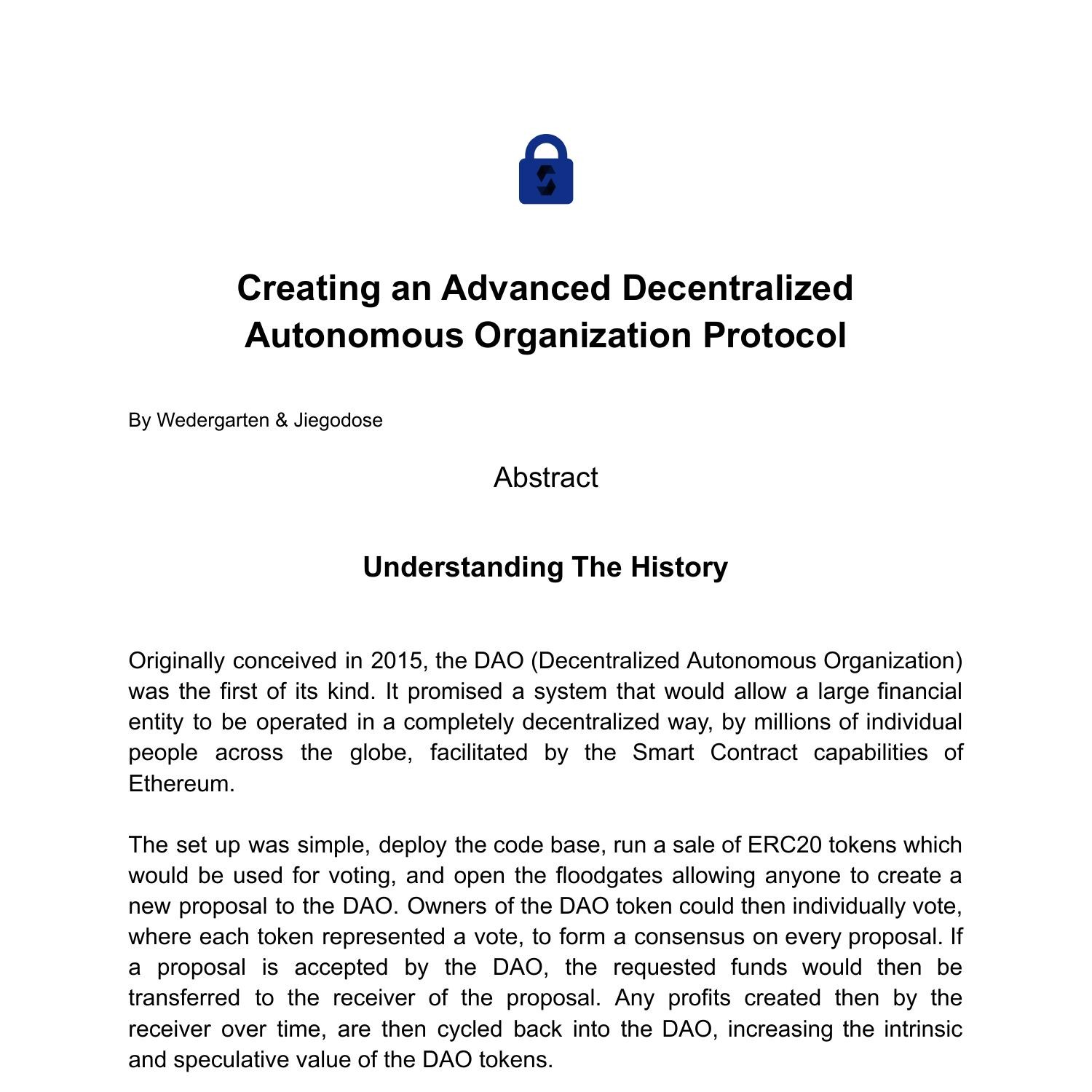 Creating an Advanced Decentralized Autonomous Organisation Protocol.pdf | DocDroid