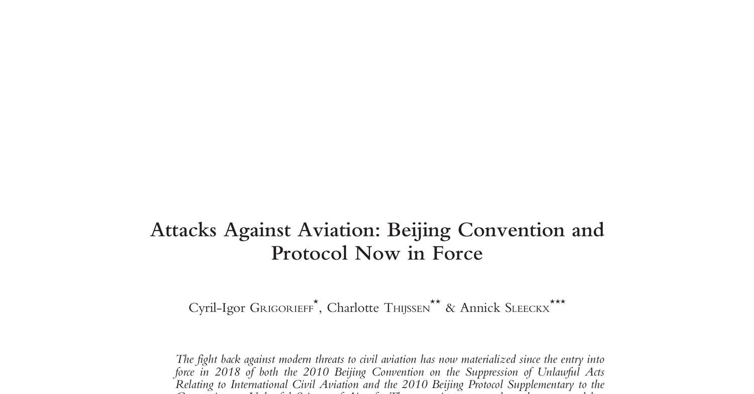Attacks Against Aviation: Beijing Convention and Protocol Now in Force ...