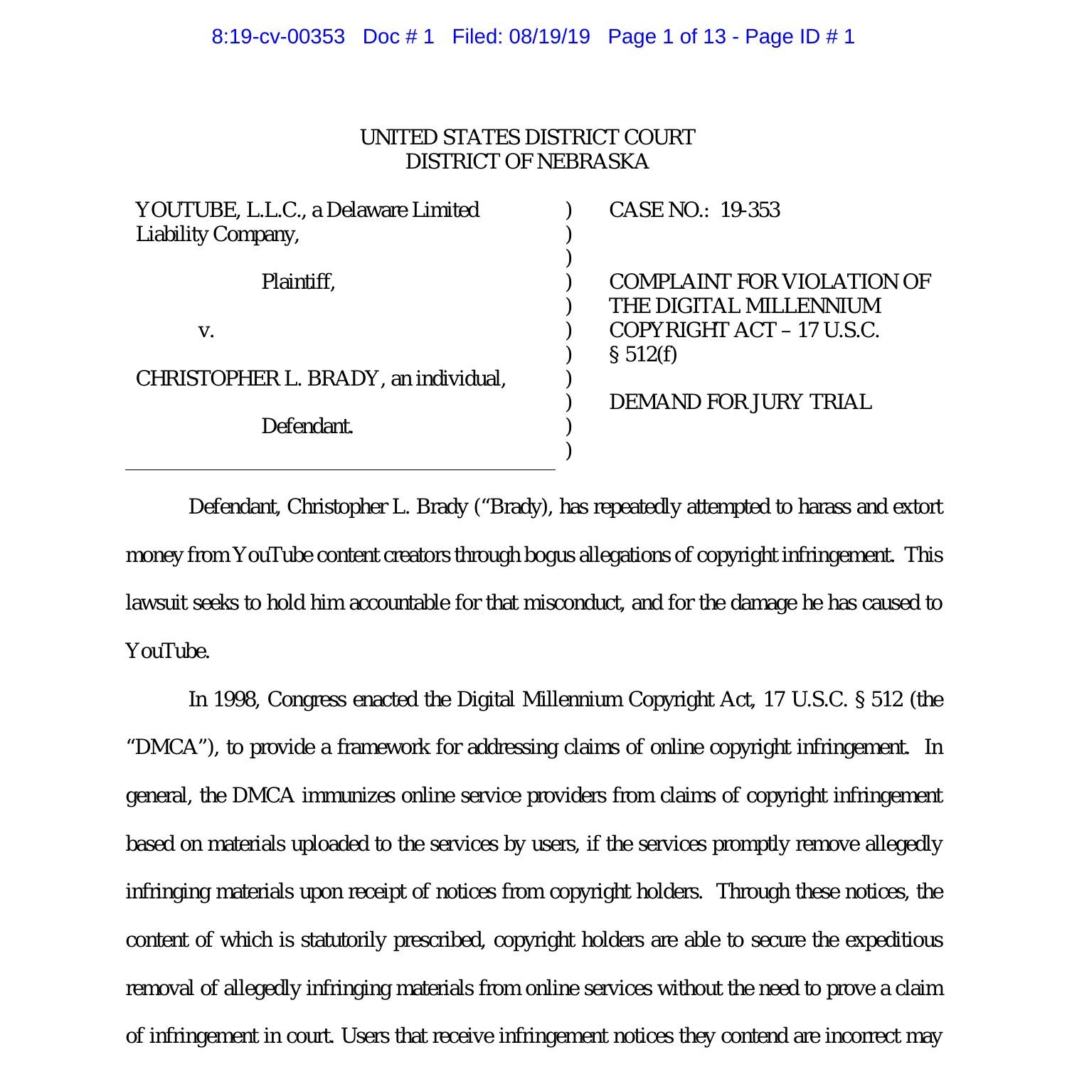 Youtube-v-Christopher-Brady-DMCA-abuse-complaint-191908.pdf | DocDroid