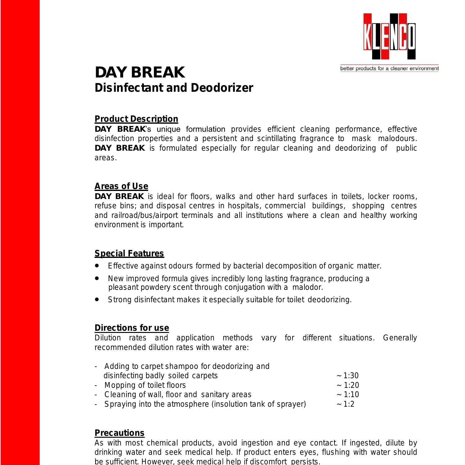 KLENCO DAY BREAK - Disinfectant and Deodorizer.pdf | DocDroid