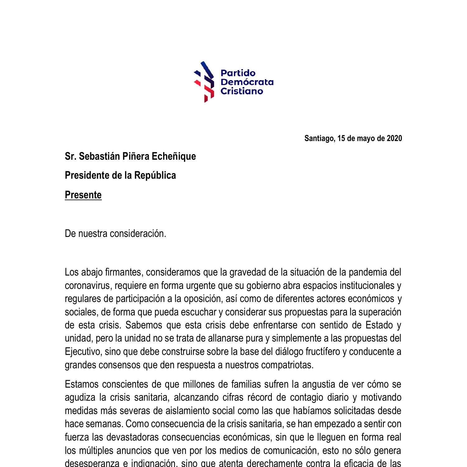Carta a Sebastian Pinera 15 05 2020 OK.pdf | DocDroid
