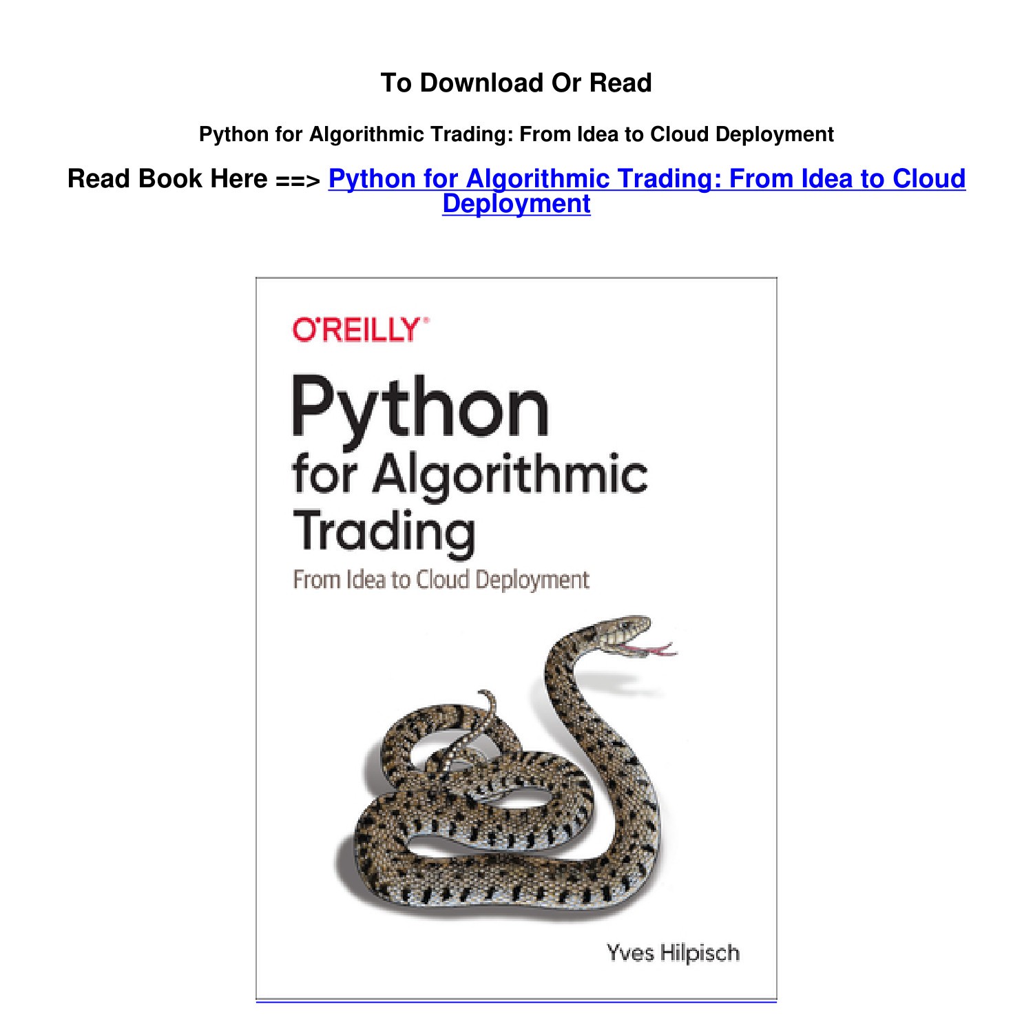 download PDF Python for Algorithmic Trading From Idea to Cloud Deployment By .pdf | DocDroid