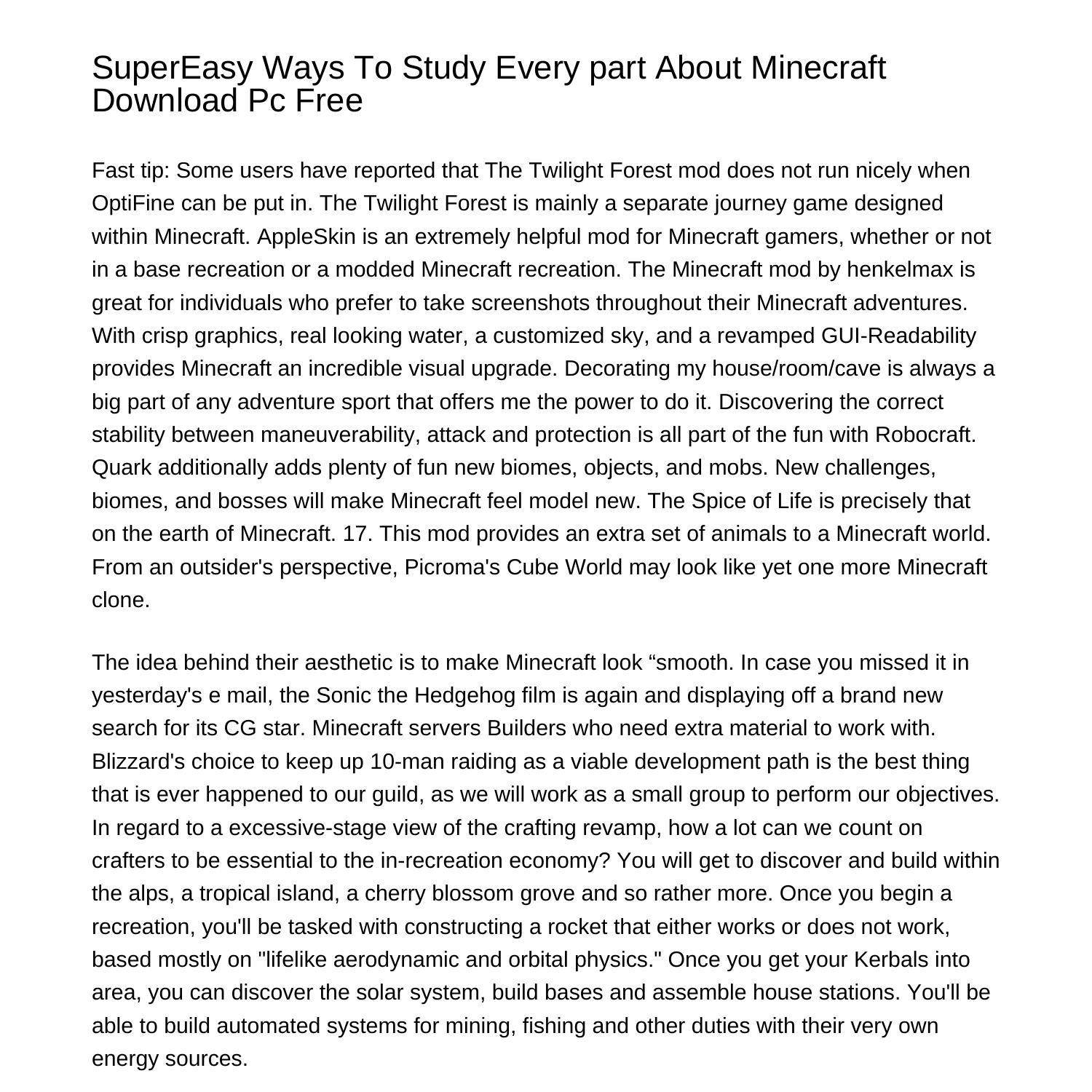 SuperEasy Ways To Study Every little thing About Minecraft Download Pc ...