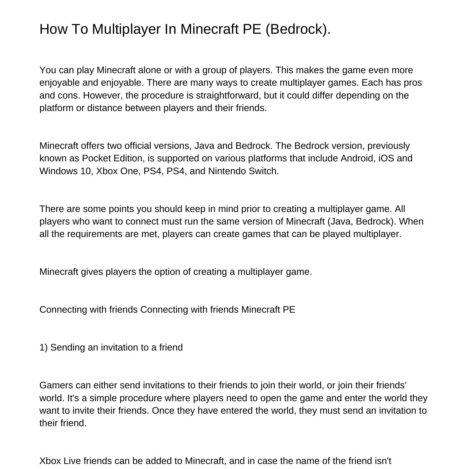 How To Play Multiplayer On Minecraft PE Bedrockryqmm.pdf.pdf | DocDroid