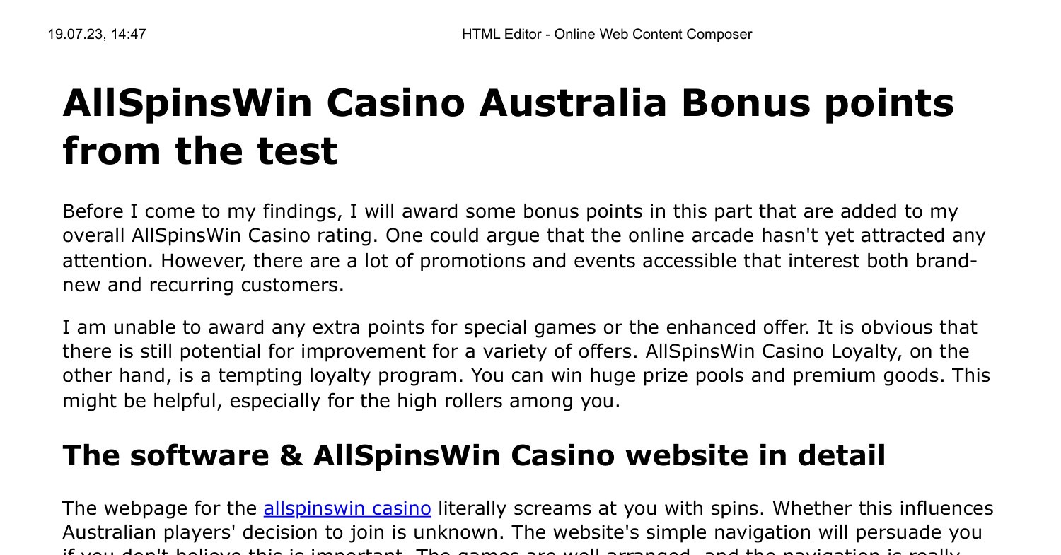 AllSpinsWin Casino Australia Bonus points from the test.pdf | DocDroid
