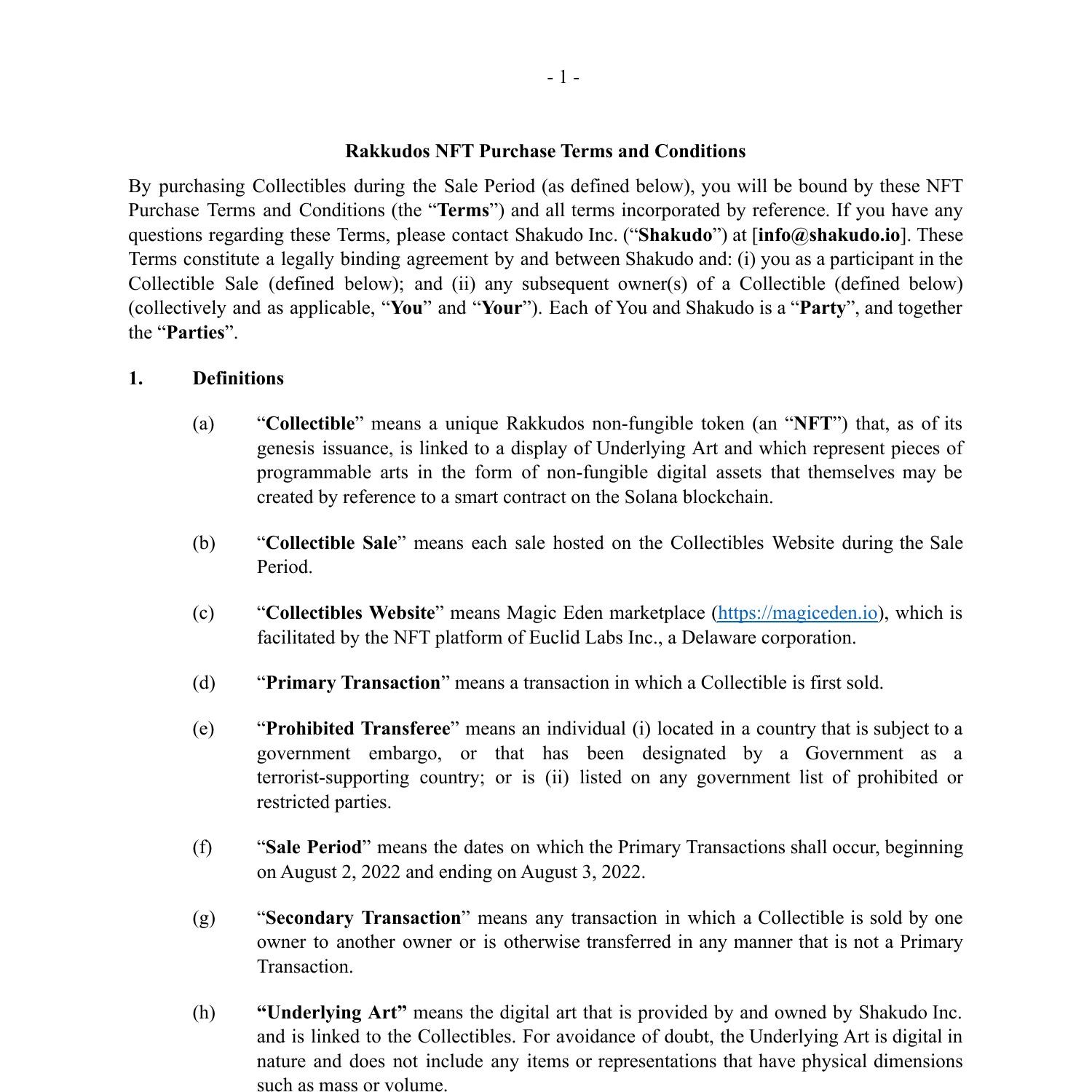 Shakudo NFT Purchase Terms Conditions-Jul27-2022.pdf | DocDroid