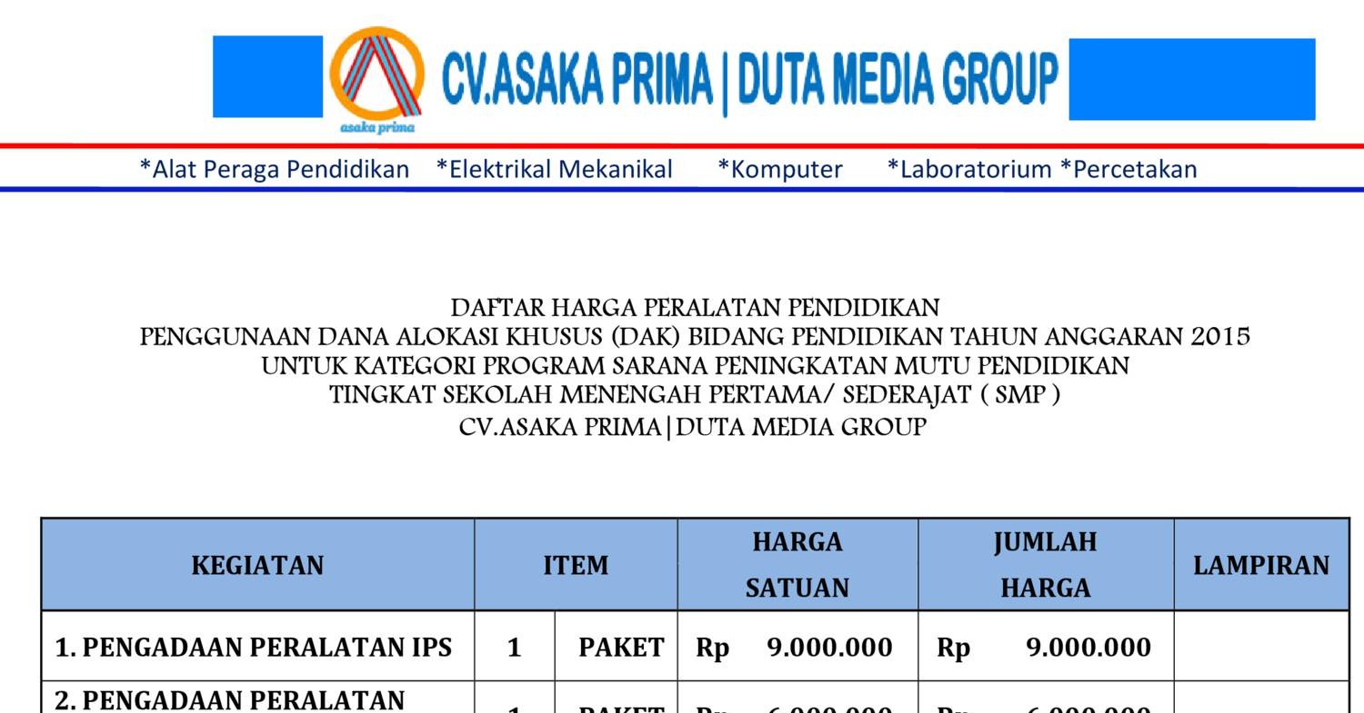 DAFTAR ALAT PERAGA PENDIDIKAN DAK SMP 2015 ~ ALAT PERAGA SMP.pdf | DocDroid