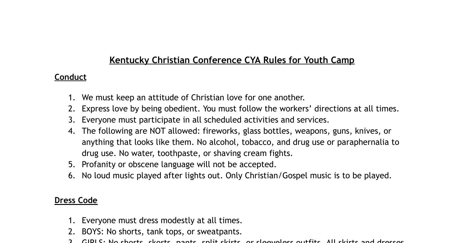 Kentucky Christian Conference CYA Rules for Youth Camp 2023.pdf | DocDroid