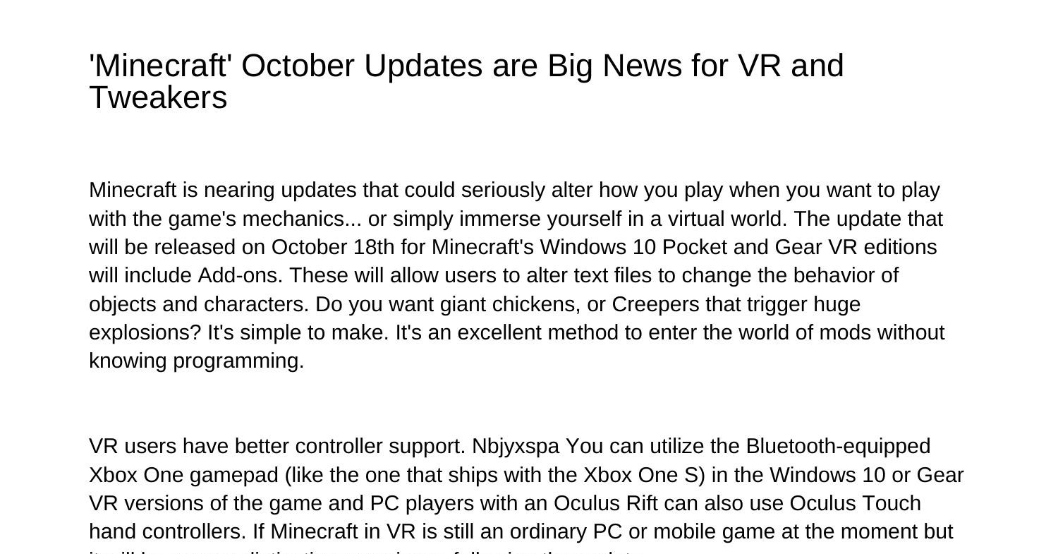 Minecraft October Updates are Big News for VR and Tweakerskgefu.pdf.pdf ...