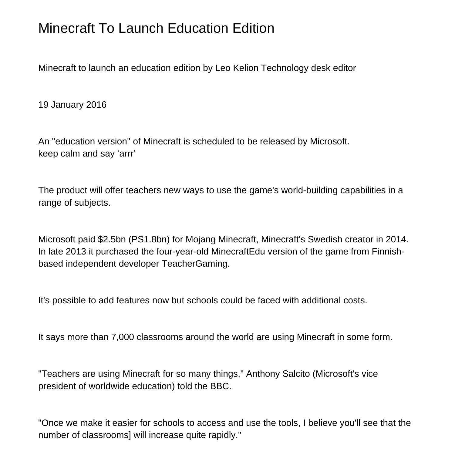 Minecraft To Launch Education Editionqfpgr.pdf.pdf | DocDroid