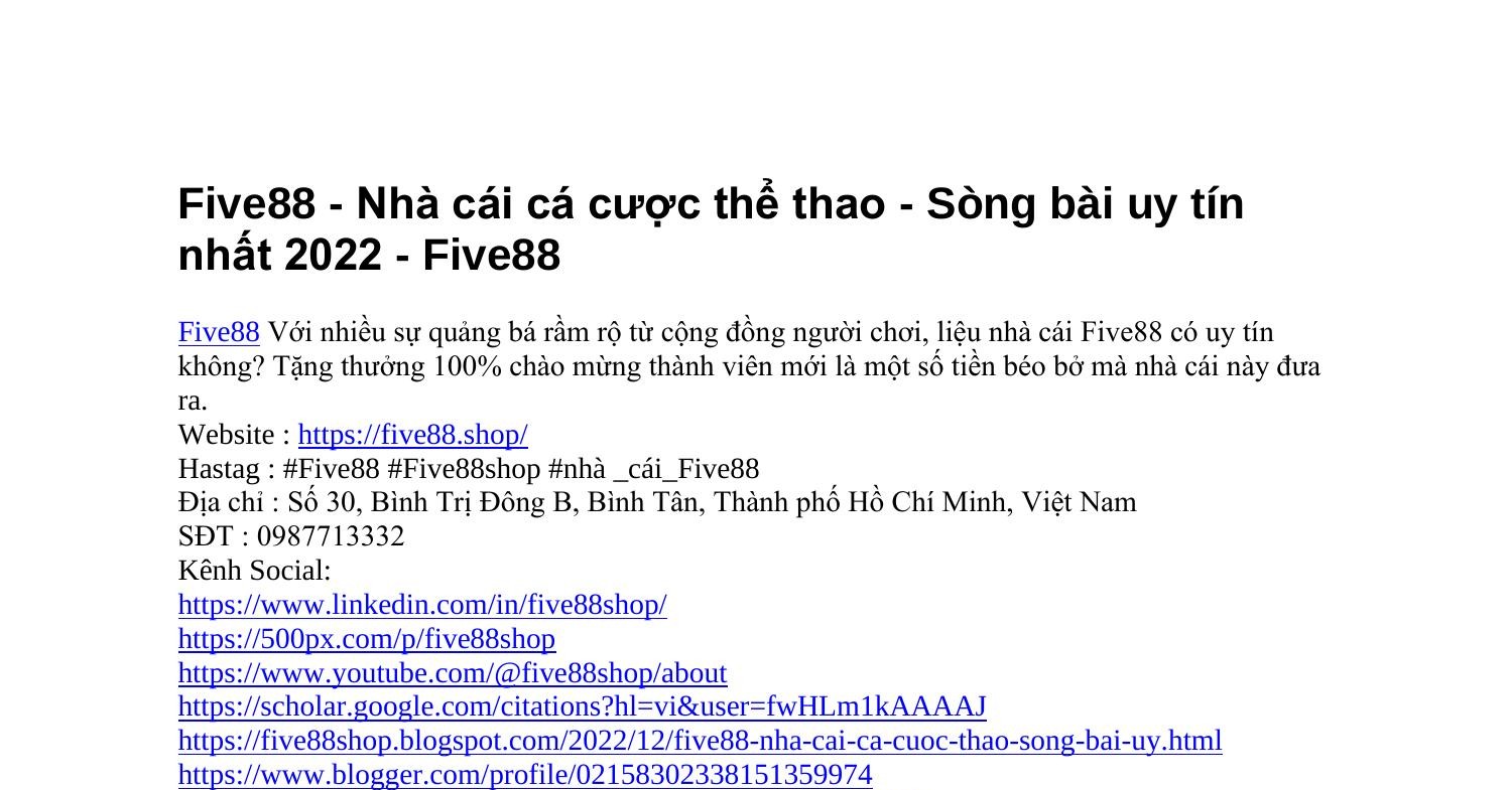Five88 - Nhà cái cá cược thể thao - Sòng bài uy tín nhất 2022 - Five88.docx | DocDroid