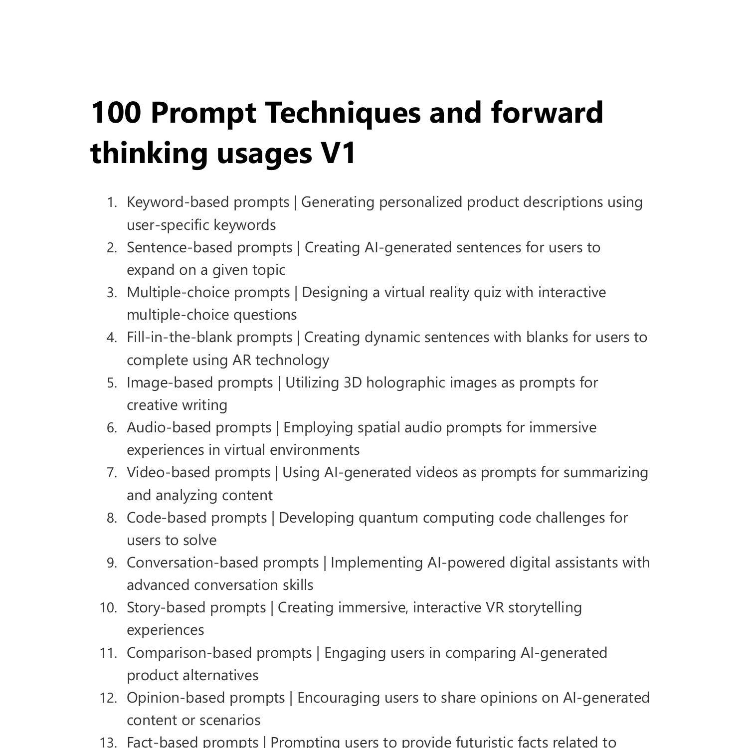 100 Prompt Techniques and forward thinking usages V1.pdf | DocDroid