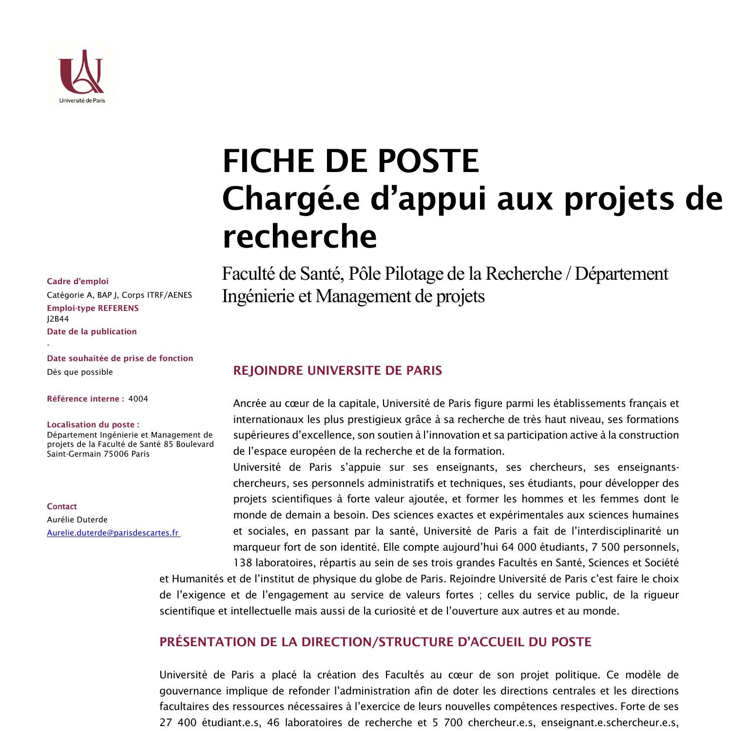 FichedePoste-charge des projets en Sante_4004.pdf | DocDroid