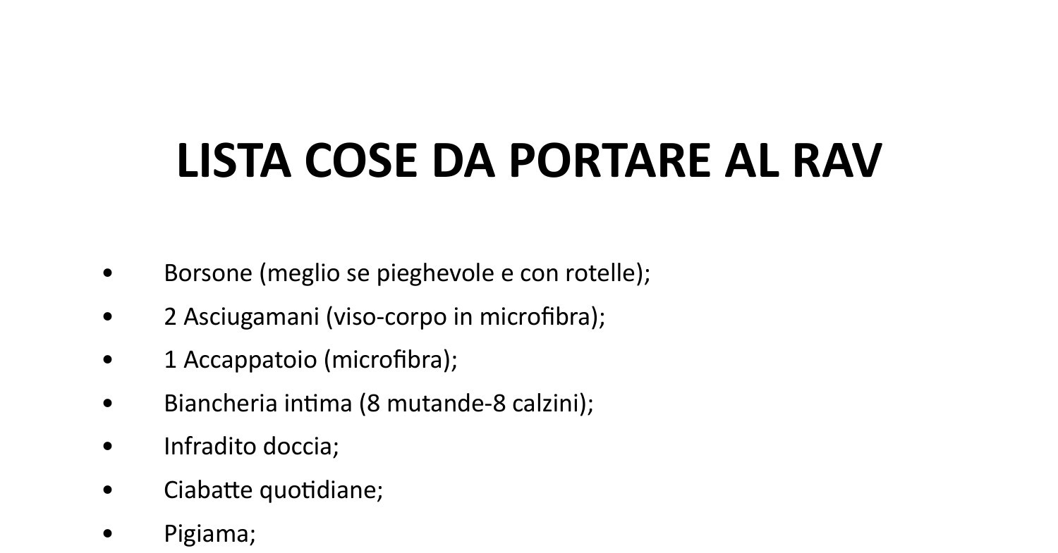 LISTA COSE DA PORTARE AL RAV.pdf | DocDroid