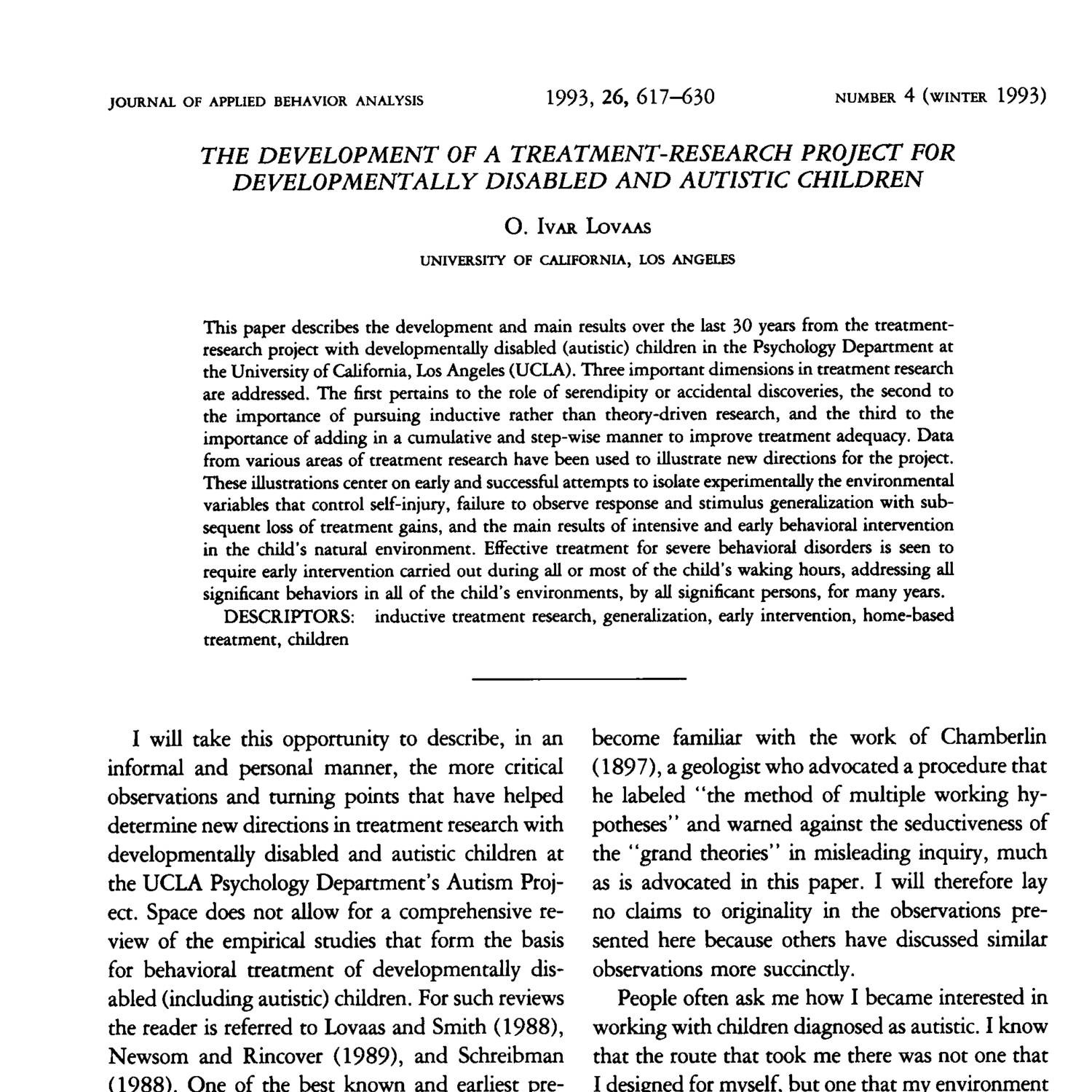 Lovaas_Development of a Treatment-Research Project for Autistic ...