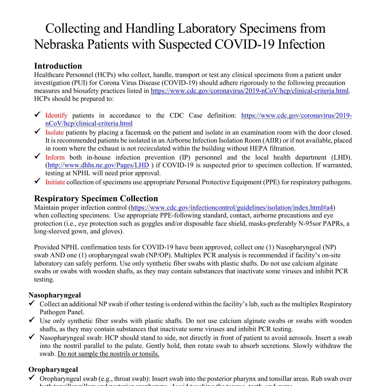 NPHL Alert COVID-19 Collection and Handling in NE v2020 02 12.pdf ...