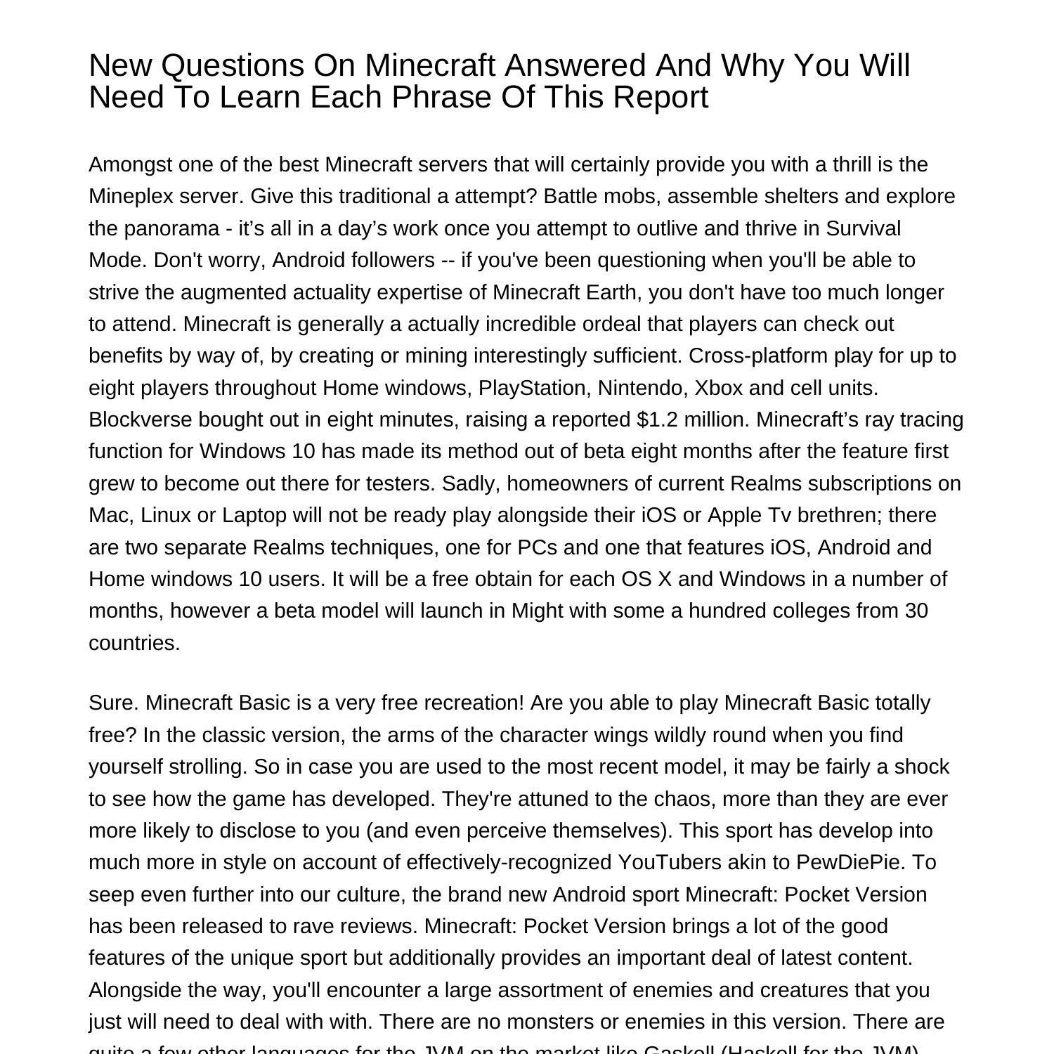 New Questions About Minecraft Answered And Why You Should Learn Each ...