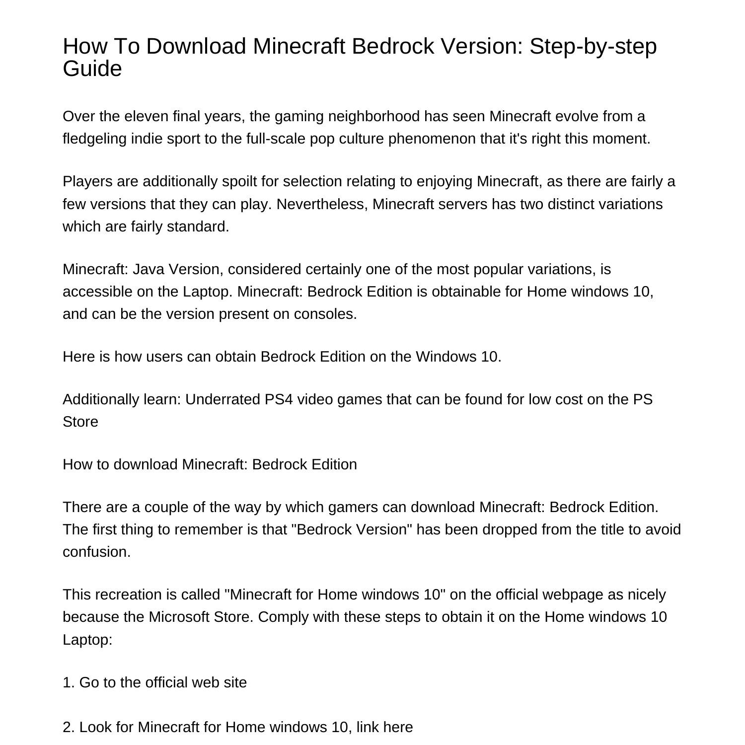 Methods To Download Minecraft Bedrock Version Stepbystep Guidekxrtt.pdf ...