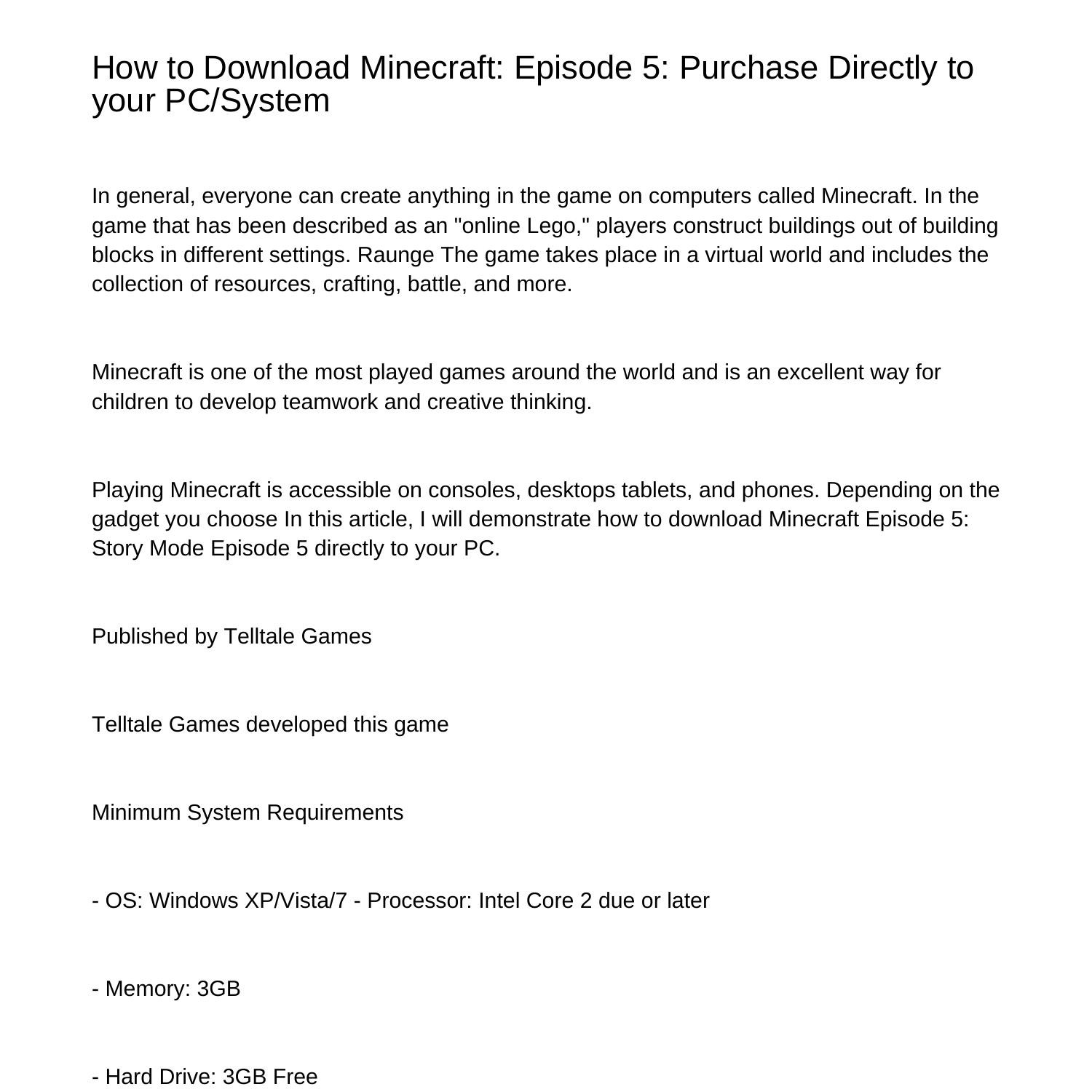 How to Download Minecraft Episode 5 Purchase Directly to your Computer ...