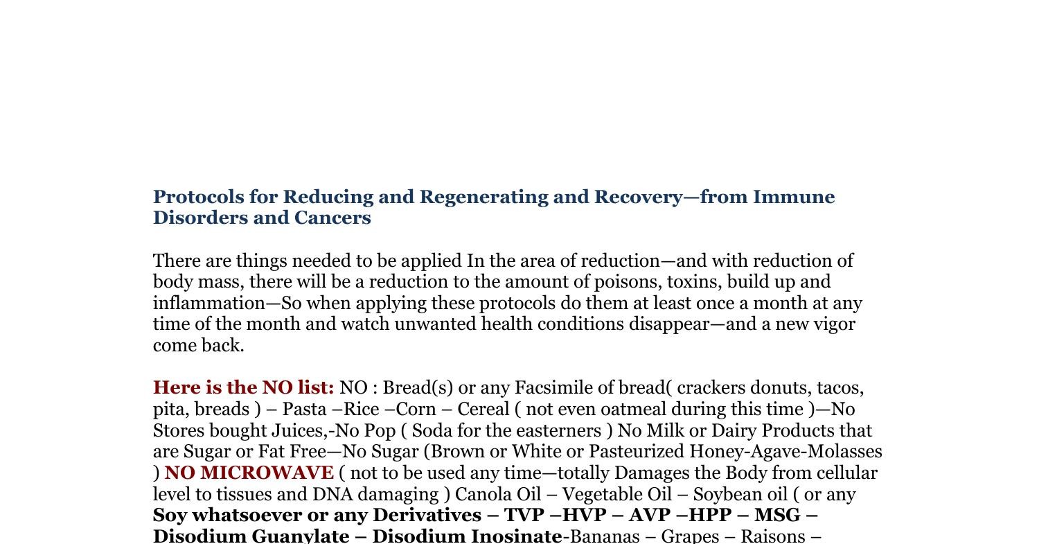 Protocols for Reducing and Regenerating and Recovery—from Immune Disorders and Cancers.pdf ...