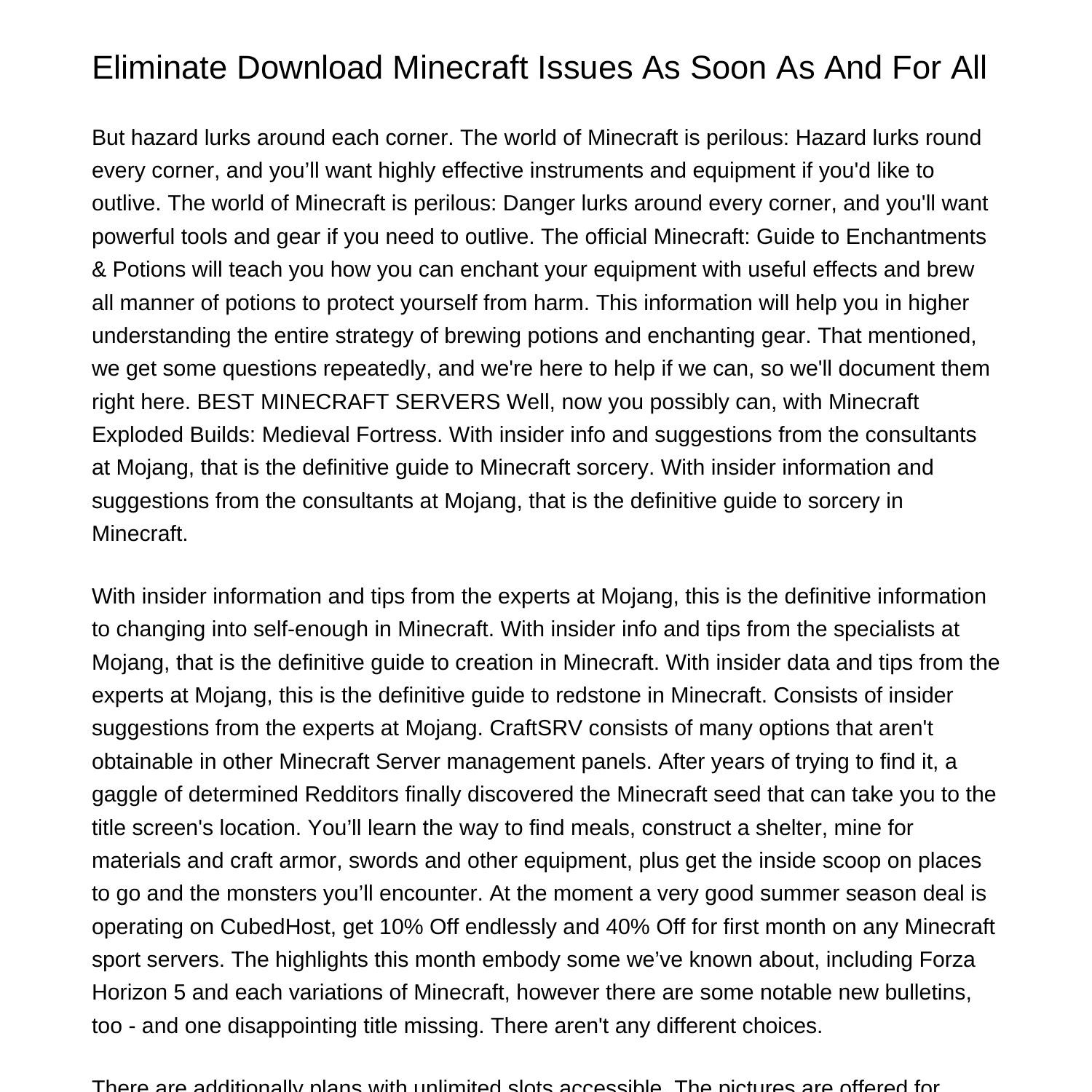 Eliminate Download Minecraft Problems As Soon As And For Allvnjwb.pdf.pdf | DocDroid