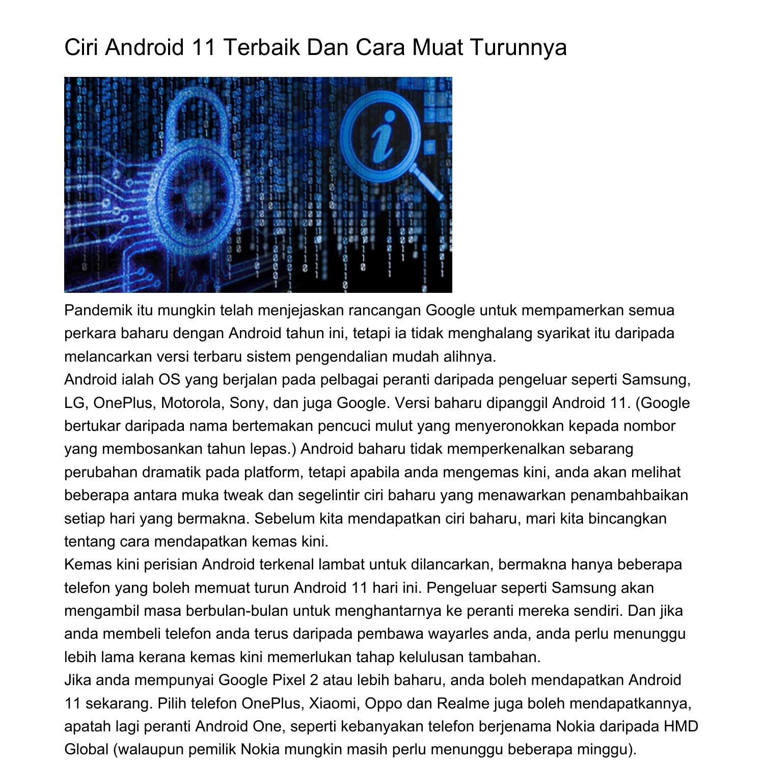 Ciri Android 11 Terbaik Dan Cara Muat Turunnyassmdm.pdf.pdf | DocDroid