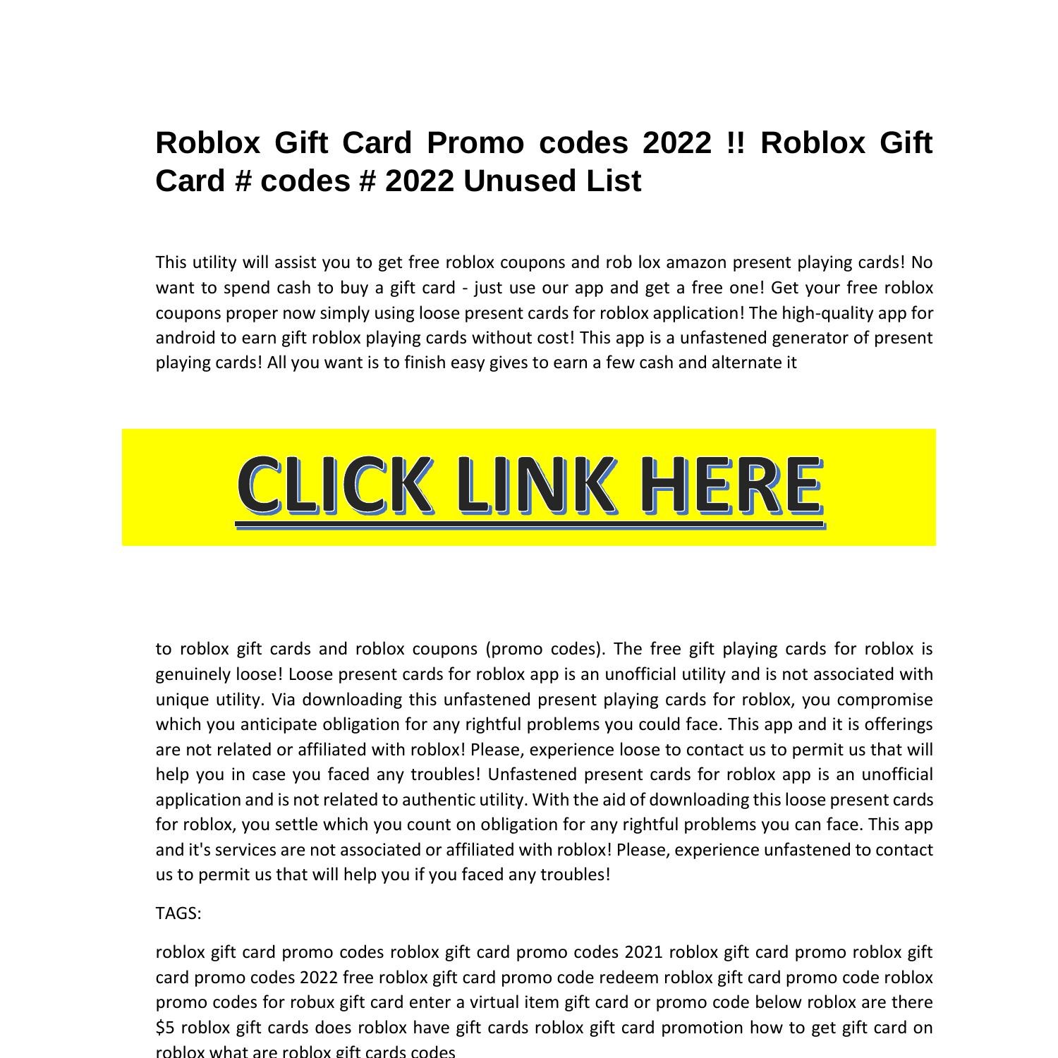 Roblox Gift Card Promo Codes 2022 pdf DocDroid