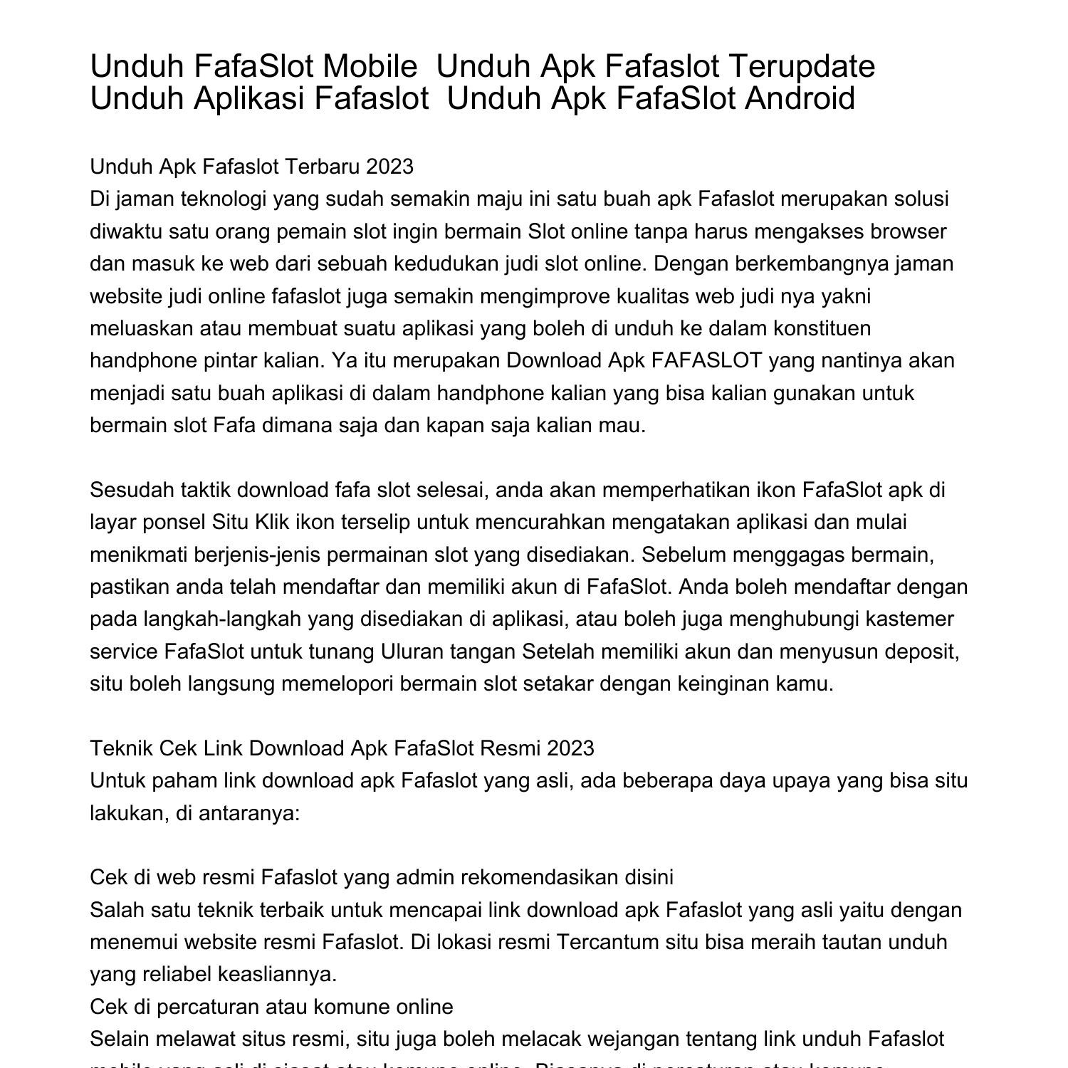 Unduh FafaSlot Mobile Unduh Apk Fafaslot Paling baru Unduh Aplikasi ...