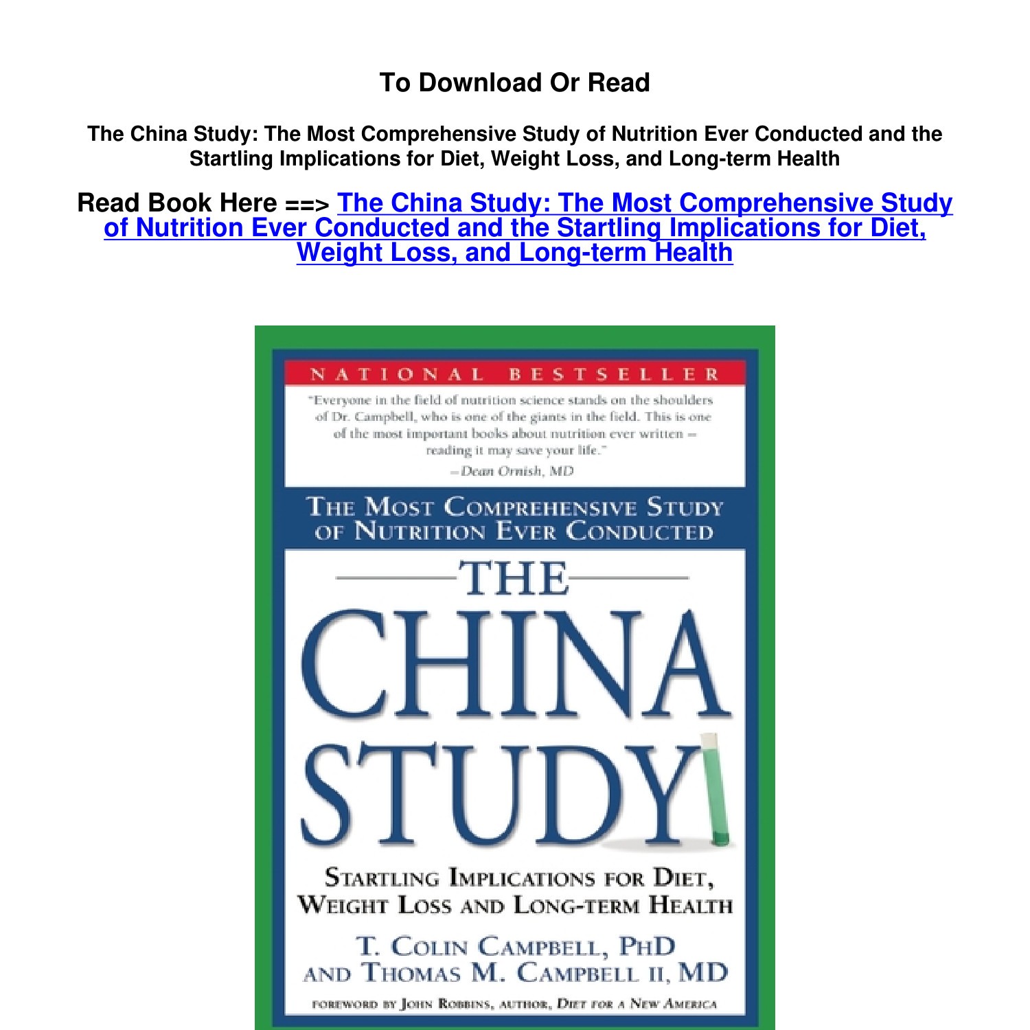 ePub Download The China Study The Most Comprehensive Study of Nutrition Ever .pdf | DocDroid