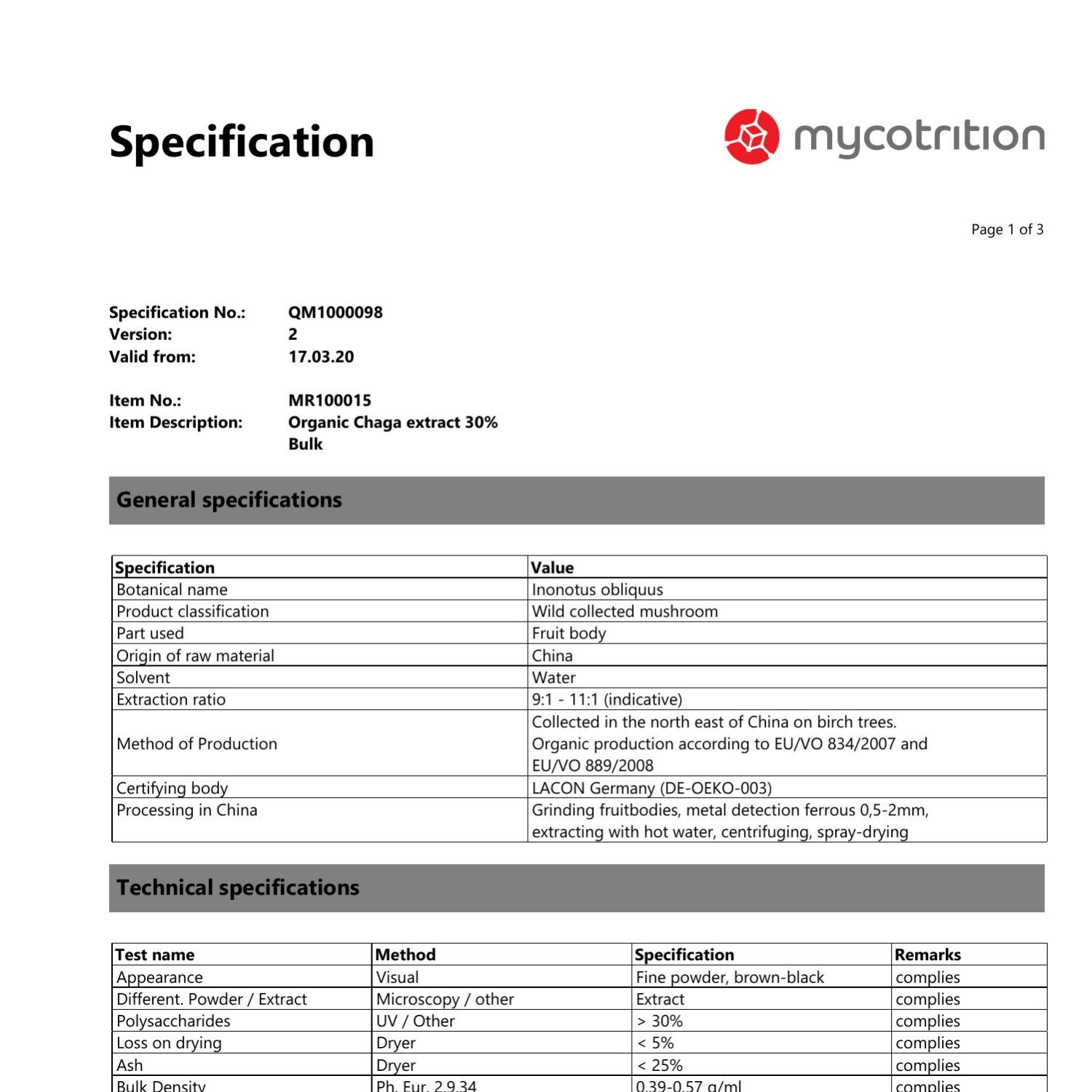 MR100015 Specification organic Chaga extract 30%.pdf | DocDroid