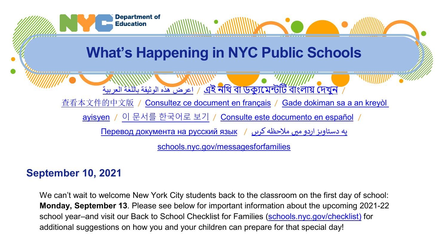NYC DOE Family Update September 10 2021.pdf | DocDroid