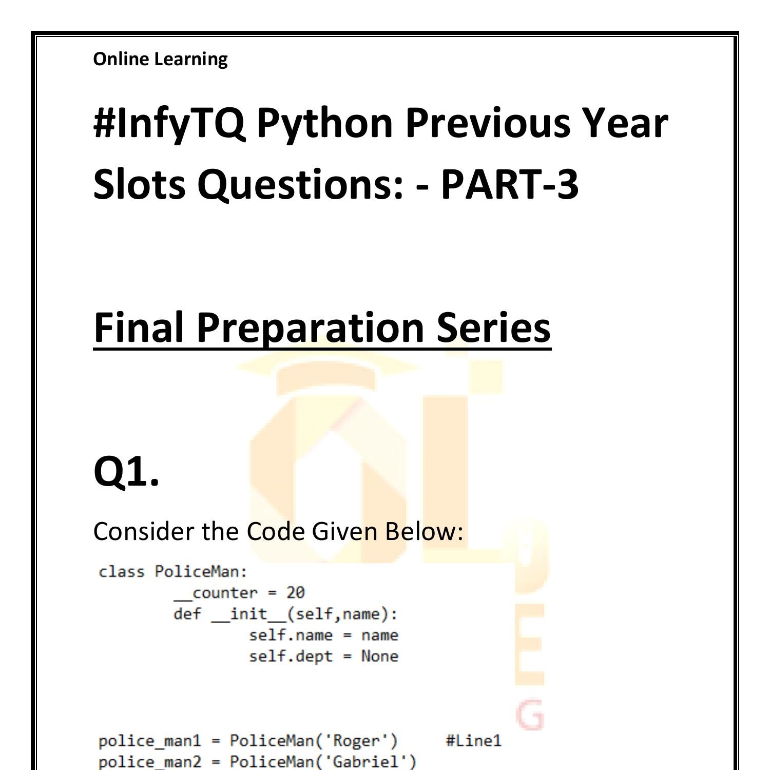 InfyTQ Python Previous Year Slots Questions Part 3.pdf | DocDroid