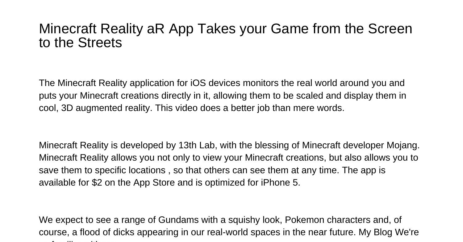 Minecraft Reality aR App Takes your Game from the Screen to the ...