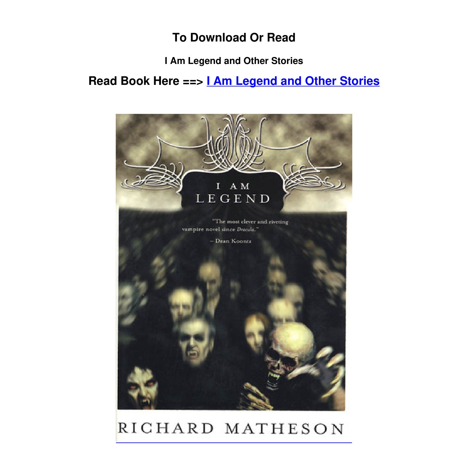 epub DOWNLOAD I Am Legend and Other Stories BY Richard Matheson.pdf ...